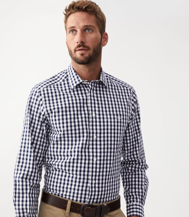 R.M. Williams Collins Shirt – Navy White - Trims